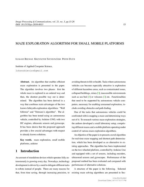 Maze Exploration Algorithm For Small Mobile Platfo Image Processing