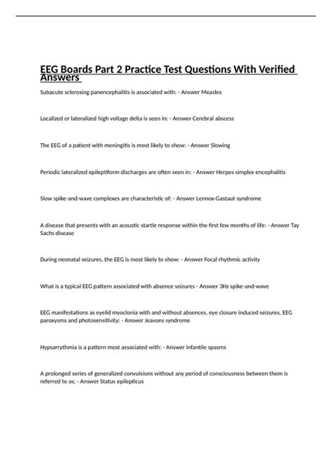 Eeg Boards Part 2 Practice Test Questions With Verified Answers Eeg