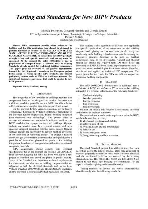 Pdf Testing And Standards For New Bipv Products