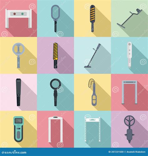 Metal Detector Icons Set Flat Style Stock Illustration Illustration Of System Flat 207231500