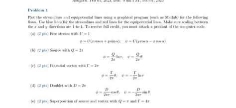 Solved Plot The Streamlines And Equipotential Lines Using A