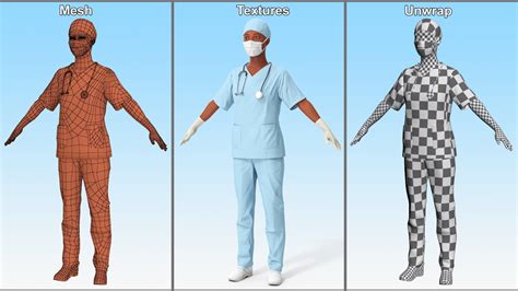 Female Nurse With Scrubs And Protective Mask Rigged For Maya 3d Model