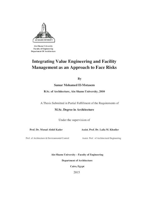 pdf integrating value engineering and facility … tegrating value