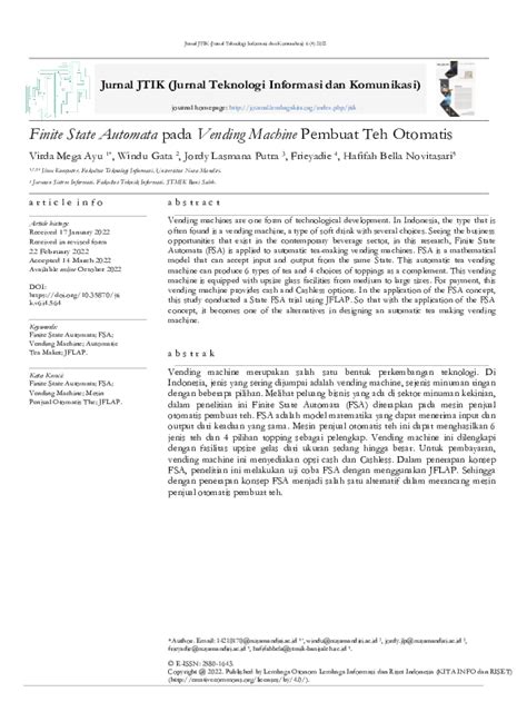 Pdf Finite State Automata Pada Vending Machine Pembuat Teh Otomatis