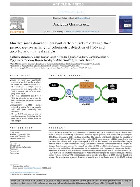 Pdf Mustard Seeds Derived Fluorescent Carbon Quantum Dots And Their Peroxidase Like Activity