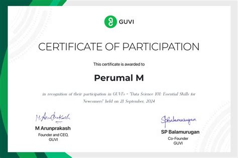Datascience Guvi Learningjourney Skilldevelopment Success Perumal M