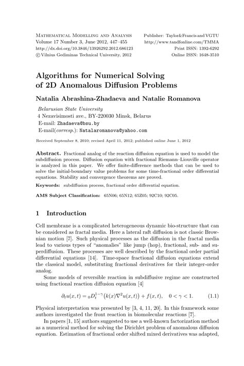 Pdf Algorithms For Numerical Solving Of 2d Anomalous Diffusion Problems