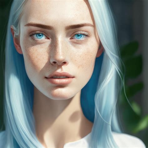 Premium Ai Image A Girl With Blue Hair And A White Shirt