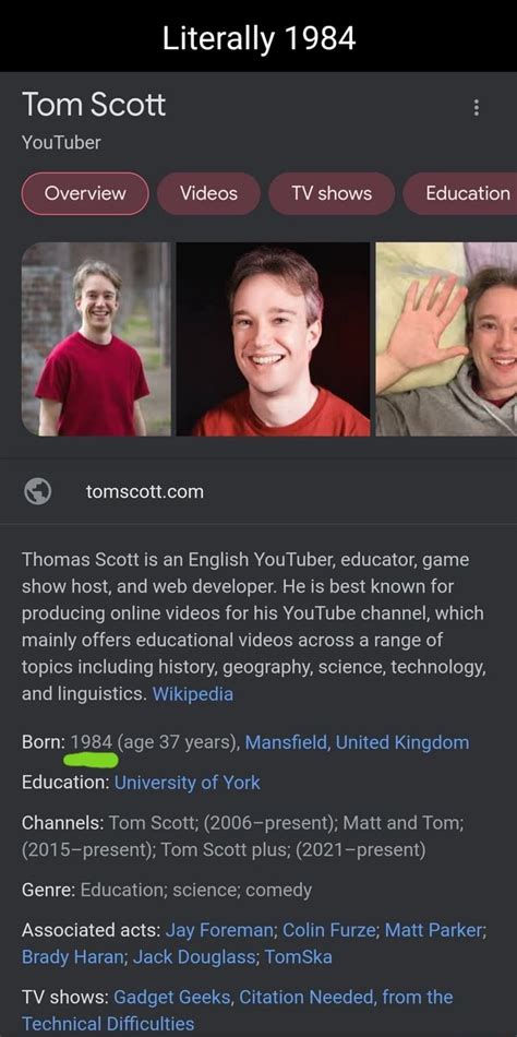 Literally 1984 Tom Scott Youtuber Overview Videos Tv Shows Education