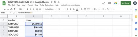 How To Use CRYPTOFINANCE Add On For Google Sheets Layer Blog