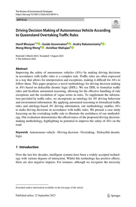 PDF Driving Decision Making Of Autonomous Vehicle According To Queensland Overtaking Traffic Rules