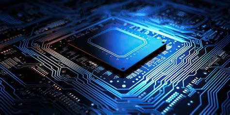 Abstract Technology Background Of A Quantum Computing System With Processor Electronic Circuit
