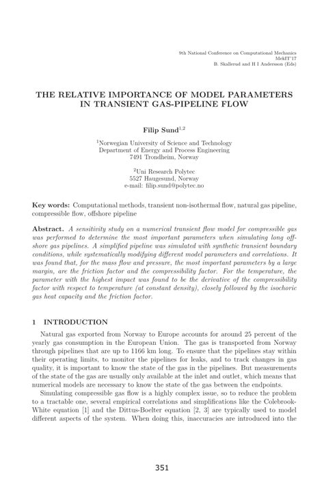 Pdf The Relative Importance Of Model Parameters In Transient Gas Pipeline Flow