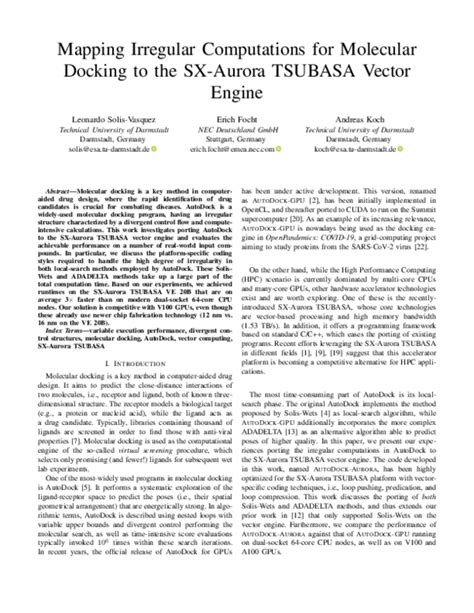 Pdf Mapping Irregular Computations For Molecular Docking To The Sx Aurora Tsubasa Vector Engine