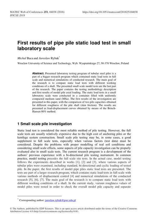 PDF First Results Of Pipe Pile Static Load Test In Small Laboratory Scale