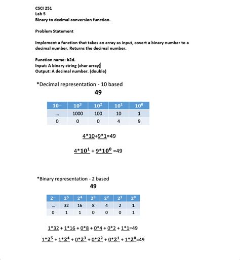 Solved Cscl 251 Lab 5 Binary To Decimal Conversion Function