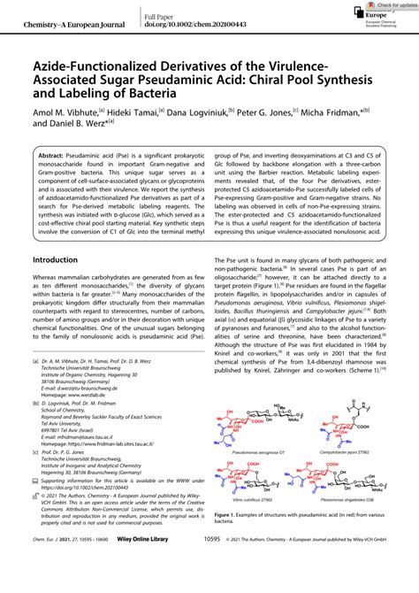 Pdf Azide Functionalized Derivatives Of The Virulence Associated