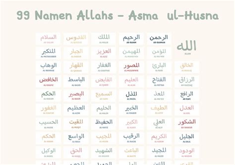 Die 99 Namen Allahs Asma Ul Husna Battutabooks Islamische