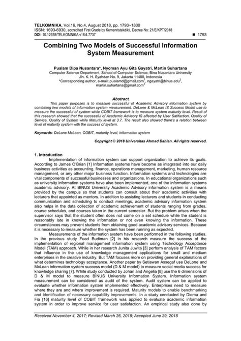 Combining Two Models Of Successful Information System Measurement Pdf