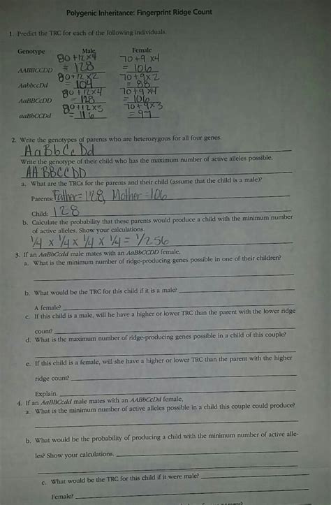 Solved Polygenic Inheritance Fingerprint Ridge Count 1 Chegg Com