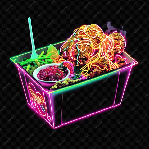 Premium Psd A Neon Sign For A Food Display With A Bowl Of Noodles And