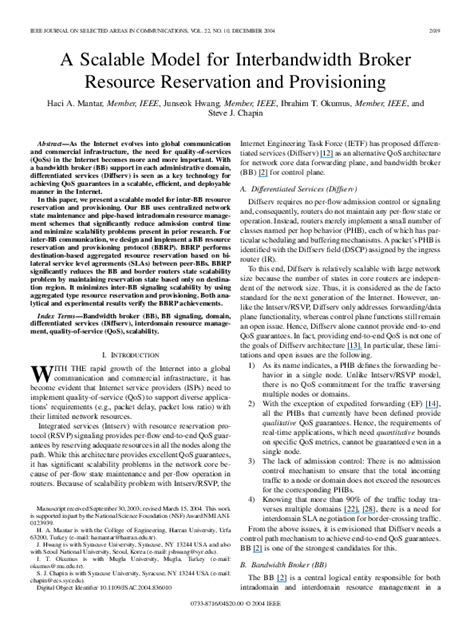 Pdf A Scalable Model For Interbandwidth Broker Resource Reservation And Provisioning