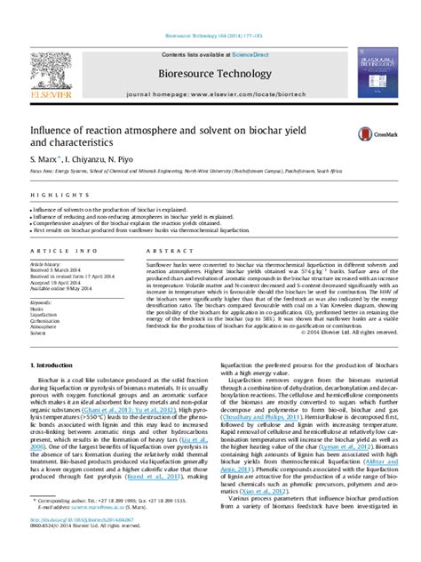 Pdf Influence Of Reaction Atmosphere And Solvent On Biochar Yield And