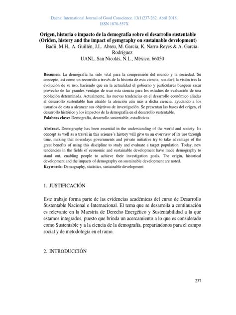 Origen Historia E Impacto De La Demografía Sobre El Desarrollo Sustentable Autor Badii M H A