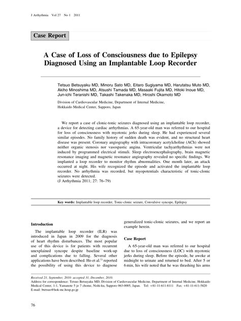 Pdf A Case Of Loss Of Consciousness Due To Epilepsy Diagnosed Using