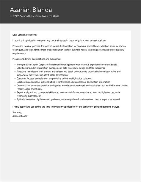 Principal Systems Analyst Cover Letter Velvet Jobs
