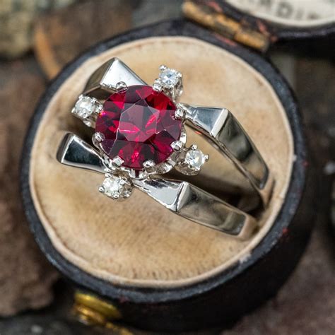 Rhodolite Garnet Split Shoulder Ring 14k White Gold