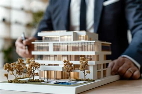 Architect Presenting New Office Complex Scale Model In Real Estate Development Project Premium