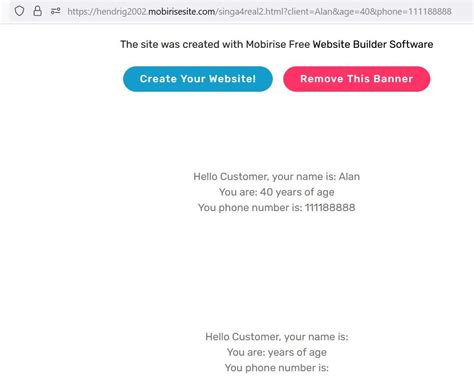 dynamic url parameter in static website mobirise forums