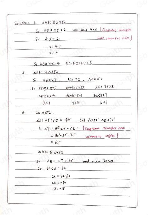 solved given delta abc≌ delta xyz solve the unknown s in each number
