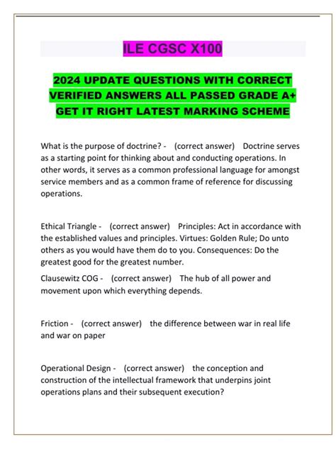 Ile Cgsc X100 2024 Update Questions With Correct Verified Answers All Passed Grade A Get It