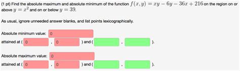 Solved Find The Absolute Maximum And Absolute Minimum Of The