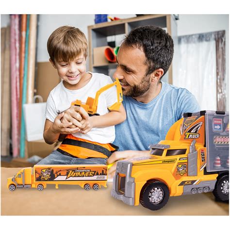 Soltoy® Транспортен камион с 6 строителни превозни средства с движещи се части макара пътни