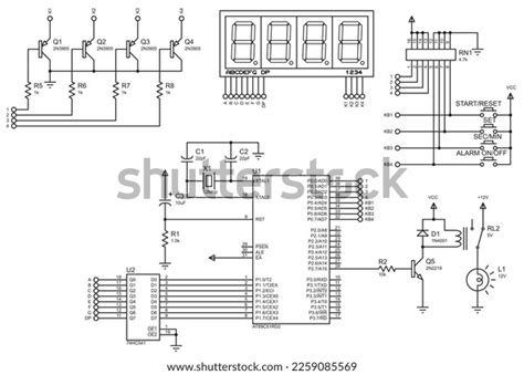 Vector Electrical Schematic Diagram Drawing Electronic Stock Vector Royalty Free 2259085569