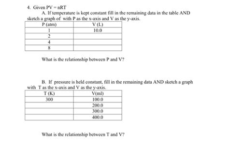 Solved Given Pv Nrt If Temperature Is Kept Constant Fill