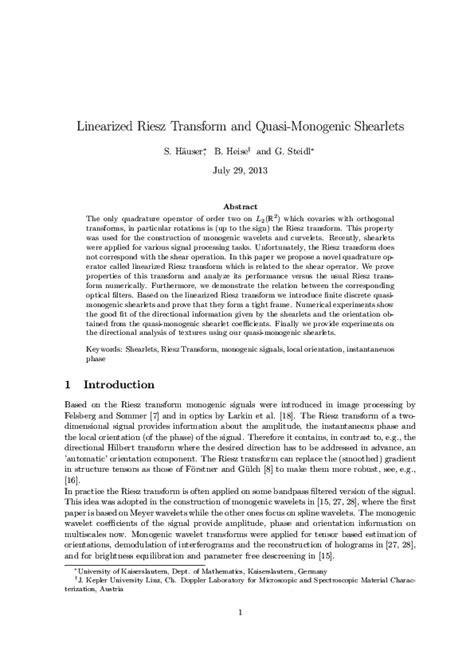 Pdf Linearized Riesz Transform And Quasi Monogenic Shearlets