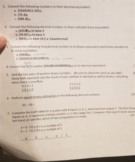Solved 1 Convert The Following Numbers To Their Decimal