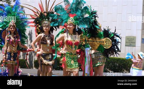 Young College Girls From Ecuador In Traditional Dress At Cultural