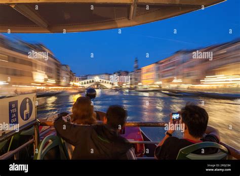 Vaporetto Water Bus Public Transport Passengers Night Lights Tourists Photos Venice