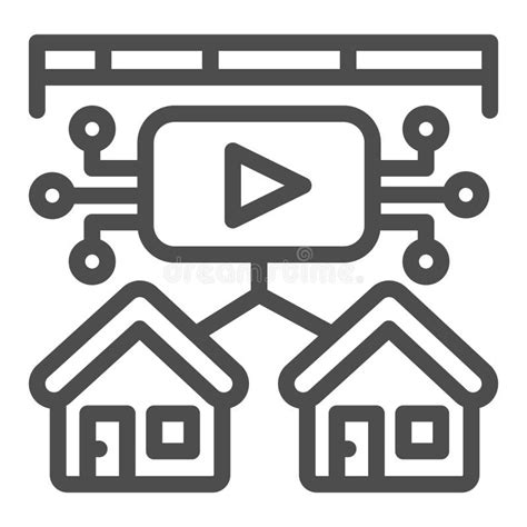 Media Platform Data With Two Houses Line Icon Neural Dataset Concept