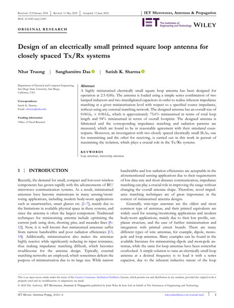 Pdf Design Of An Electrically Small Printed Square Loop Antenna For Closely Spaced Txrx Systems