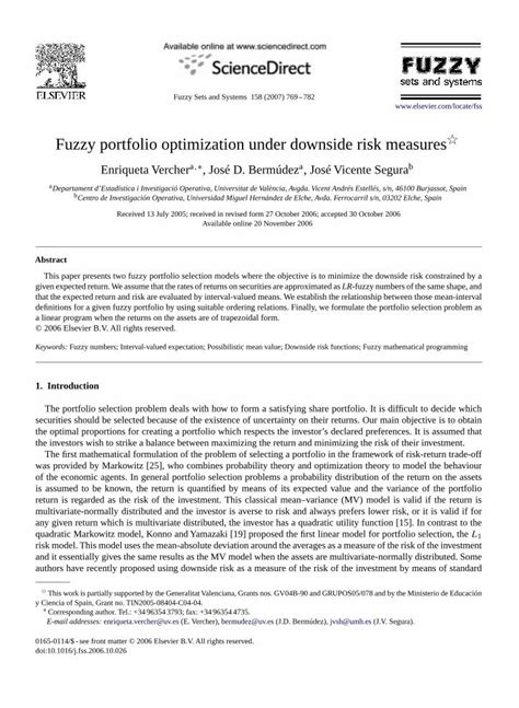 pdf fuzzy portfolio optimization under downside risk measures