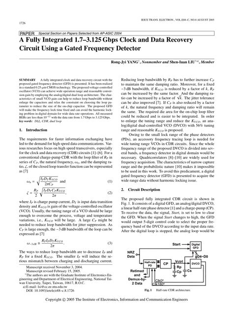 Pdf A Fully Integrated 17 3125 Gbps Clock And Data Recovery Circuit Using A Gated Frequency
