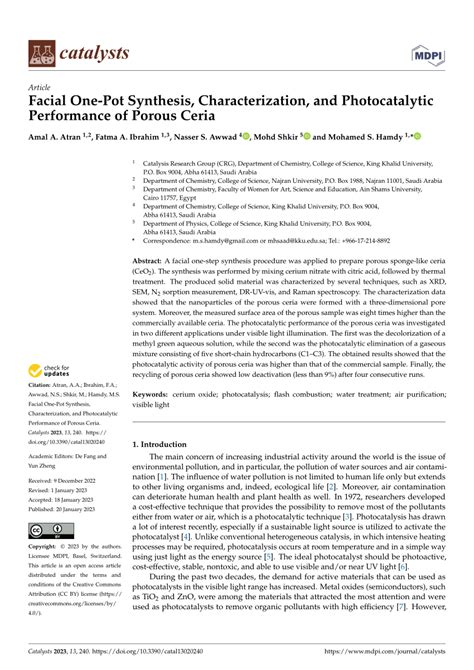 pdf facial one pot synthesis characterization and photocatalytic