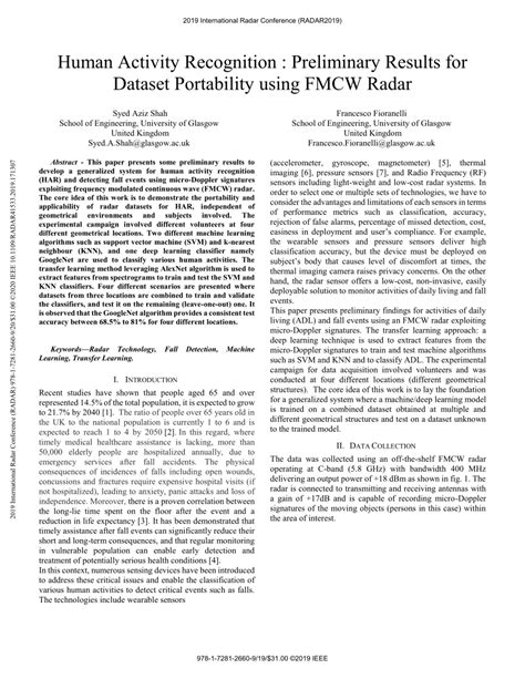Pdf Human Activity Recognition Preliminary Results For Dataset Portability Using Fmcw Radar