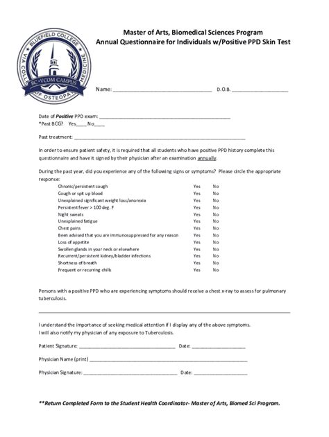 Fillable Online Annual Questionnaire Ppd Skin Test 2023 Biomedical Sciences Fax Email Print